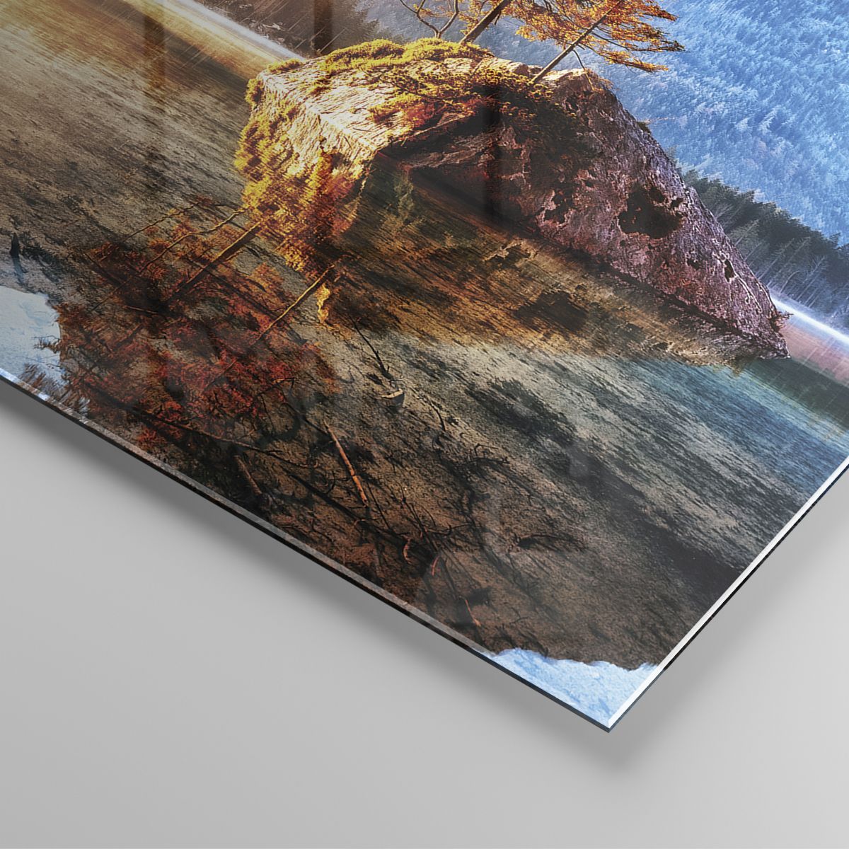 Obraz na szkle - Natura w nowym świetle - 120x50cm - Krajobraz Góry Jezioro - Nowoczesny szklany ...