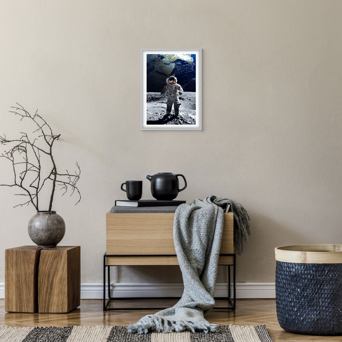 Obraz - Plakat - Pozdrowienia z Księżyca - 30x40cm - Astronauta Księżyc Planeta Ziemia - Foto ...